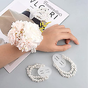Framendino, 16 Pack Corsage Wristlet Elastic Stretch Faux Pearl Wrist Corsage Bands Elastic Pearl Wristband Wedding Pearl Bracelet for Wedding Party Prom Bride Bridesmaid