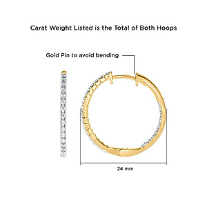 La Joya 1/2 CT TW Lab Grown Inside Out Diamond Hoop Earrings for Women | Crafted in Yellow Gold Plated 925 Sterling Silver | Ideal Pair of Womens Diamond Earrings To Get for Her This Mother's Day