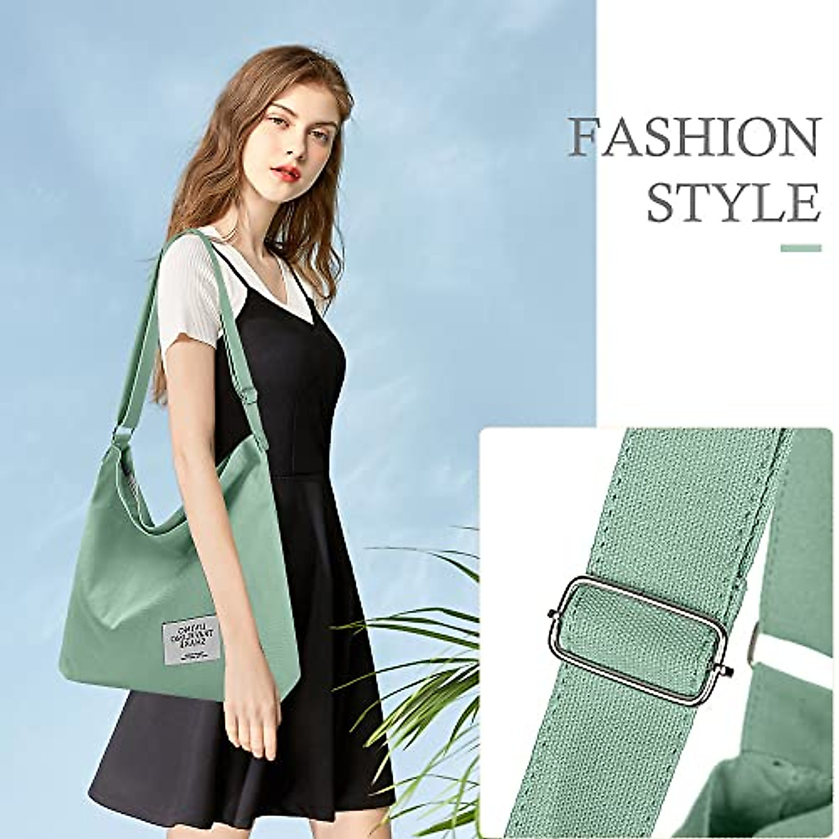 Tote Bag for Women Canvas Cute Tote Bag Aesthetic Hobo Bags for Women for Work Travel Easy to Fold (Bean Green)