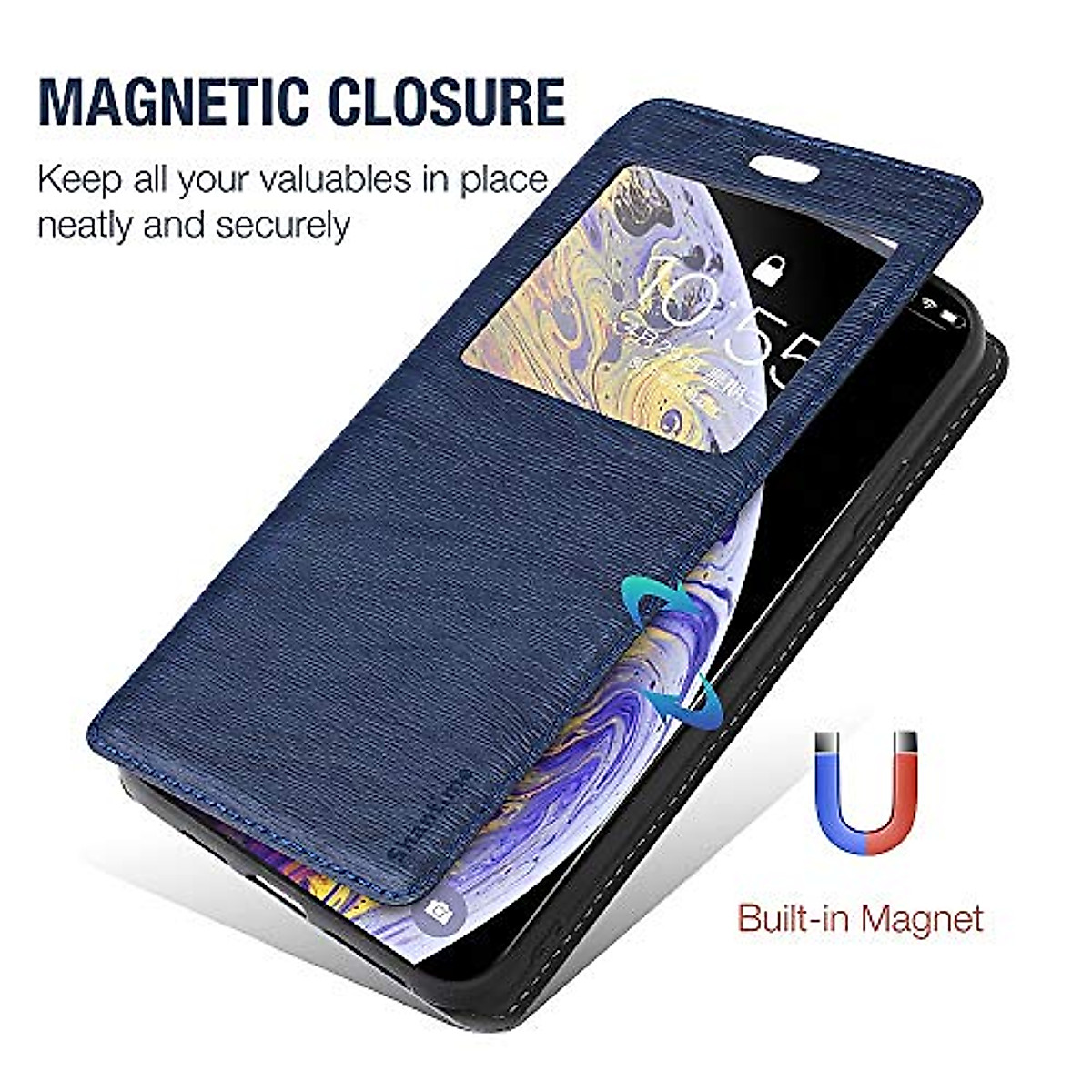 Shantime for Infinix Note 30 5G Case, Wood Grain Leather Case with Card Holder and Window, Magnetic Flip Cover for Infinix Note 30 5G (6.78”) Blue