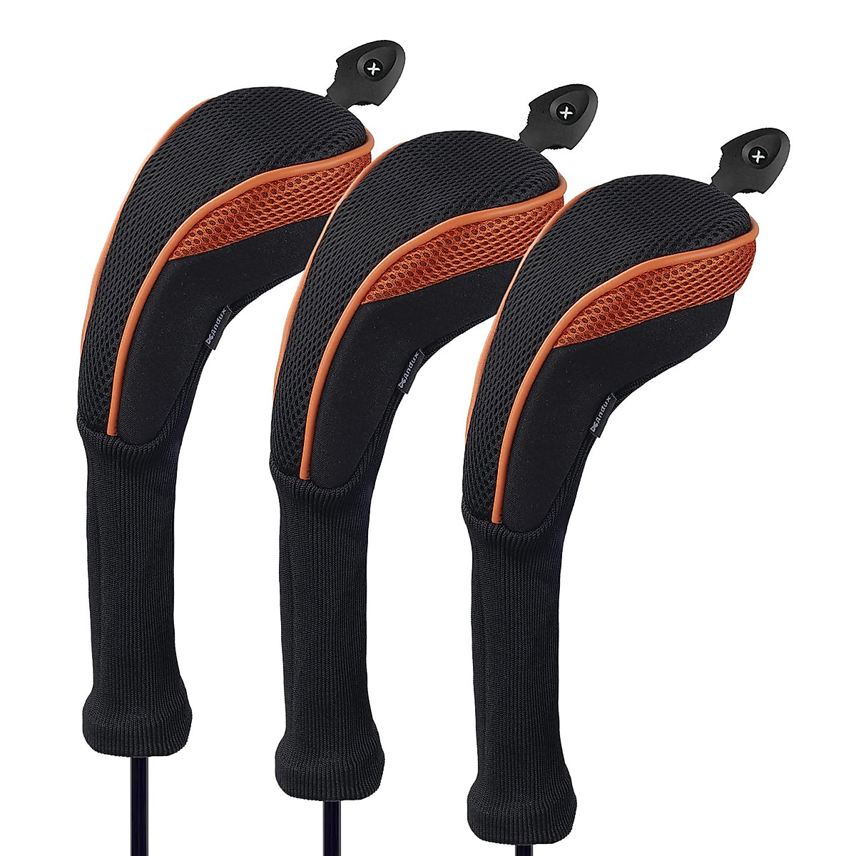 Andux 2 Pack Long Neck Golf Hybrid Club Head Covers Dial No. Tag CTMT-01 Black/Orange