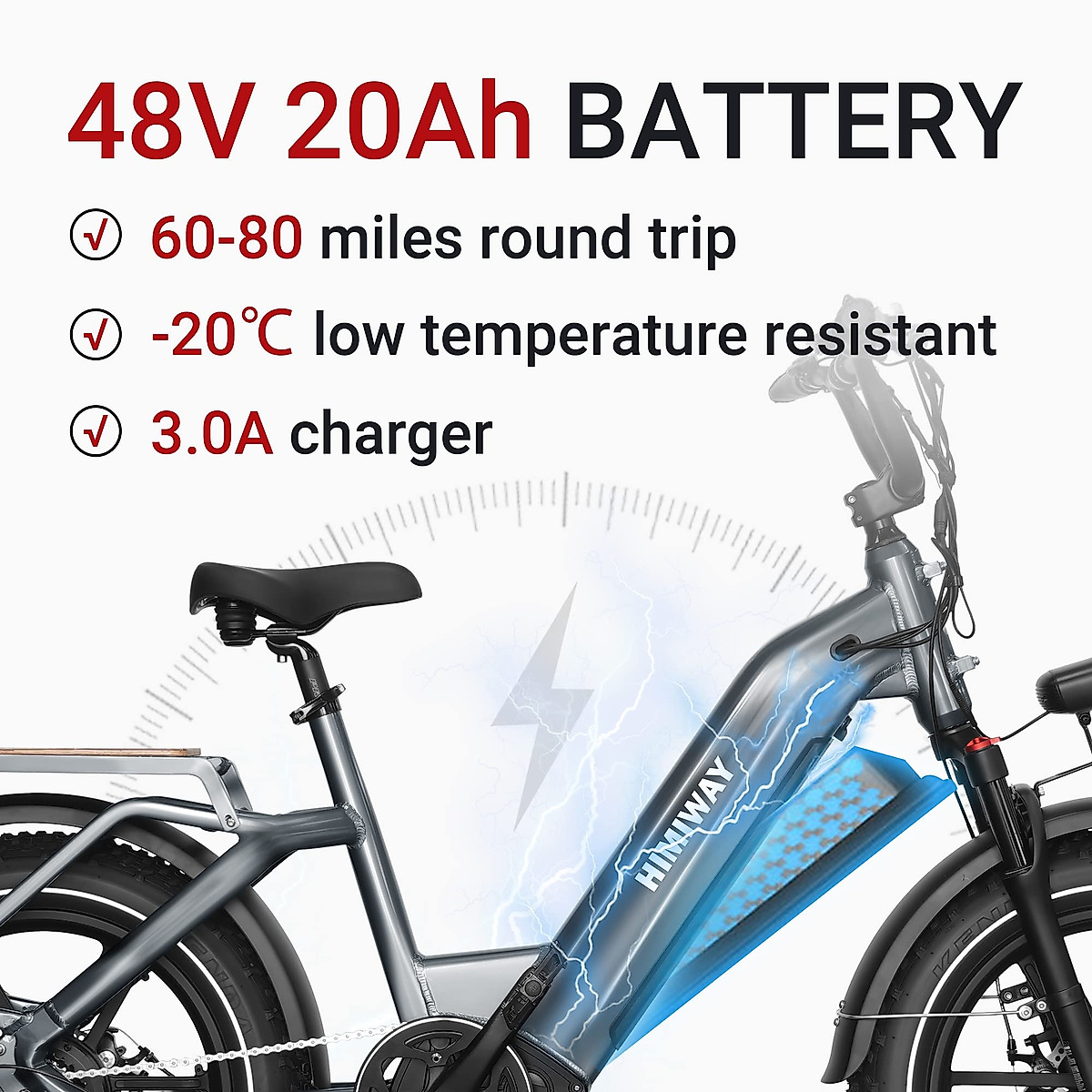 Himiway Big Dog 20X4'' Fat Tire Electric Bike Cargo Ebike 750W 48V 20Ah Removable Battery