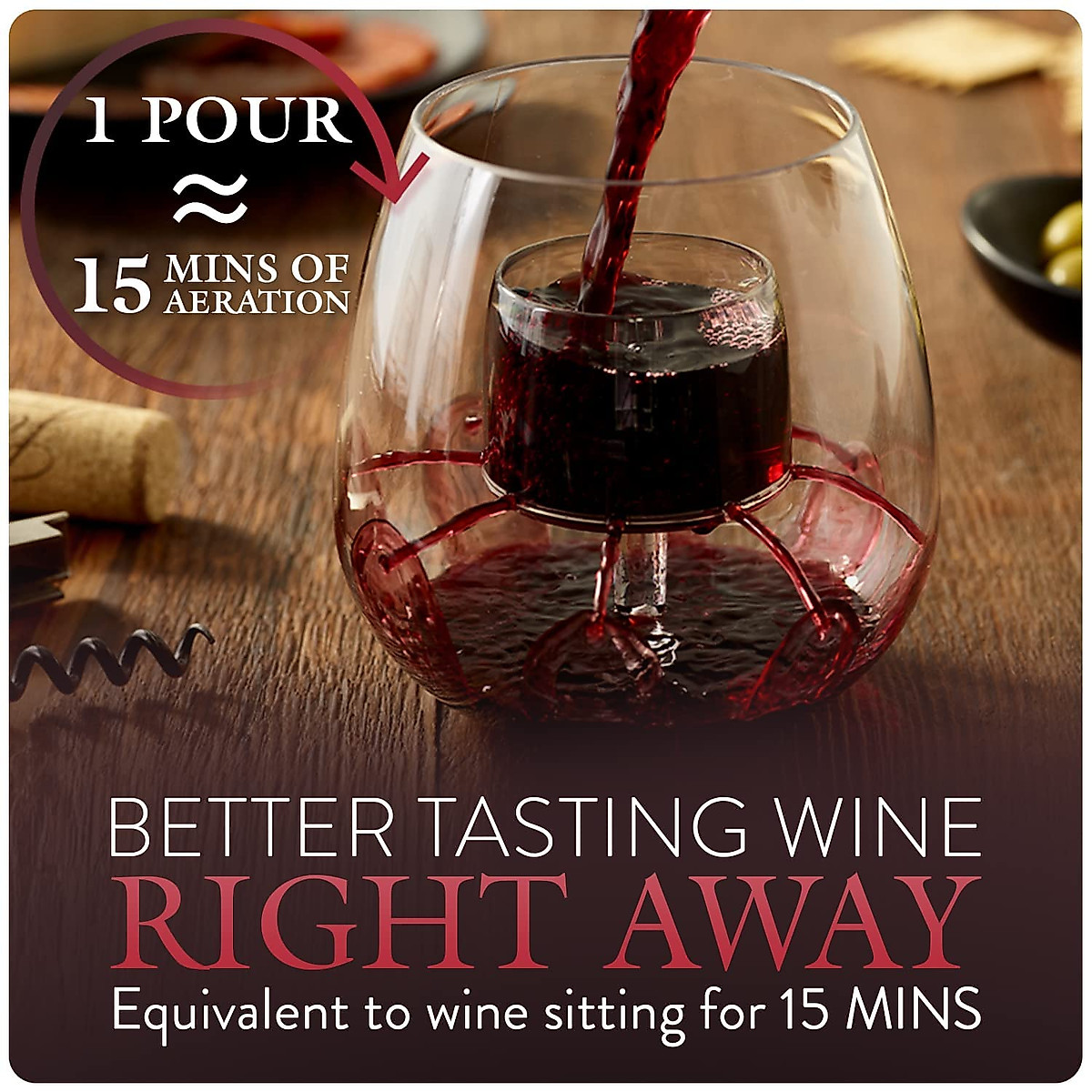 Stemless Aerating Wine Glasses (Set of 2) by Chevalier Collection – Patented Wine Glasses with Built In Aerator