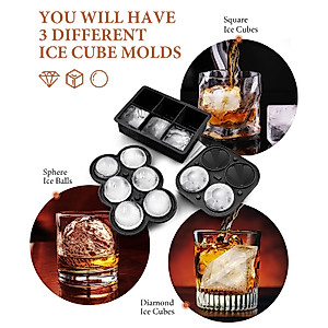 Dclobtop Ice Cube Trays and Ice Molds, Silicone Ice Cube Molds for Freezer with Lid, Diamond & Sphere Ice Ball Maker & Square Ice Cube Maker for Whiskey, Cocktails and Homemade, Reusable