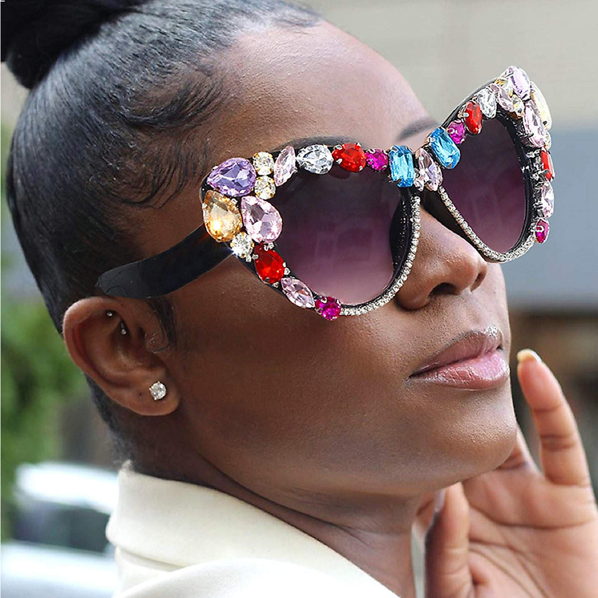 willochra Oversized Diamond Sunglasses Women Rhinestone Cat Eye Sunglasses Vintage Men bling party sunglasses Eyewear (C1)