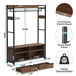 Tribesigns 72 inches Freestanding Clothes Rack with Drawers and shelves,Industrial Closet Organizer with Shelf and Hooks,Heavy Duty Garment Clothing Rack for hanging clothes,Bedroom(Rustic Brown)