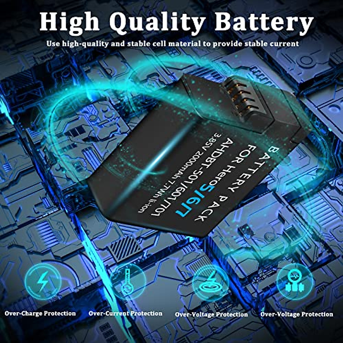 Bonadget 2000mAh 4-Pack Battery and 2-Channel Charger for Gopro Hero 7/6/5 with USB and Type-C Charging Port Compatible with Gopro Hero 7/Gopro Hero 6/Gopro Hero 5 Battery and Charger Bundle LED Light