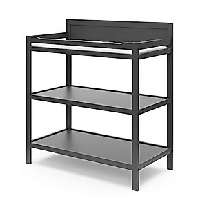 Storkcraft Alpine Changing Table (Gray) – GREENGUARD Gold Certified Nursery Changing Table, Includes Water-Resistant Changing Pad, 2 Shelves for Nursery Storage and Organizing