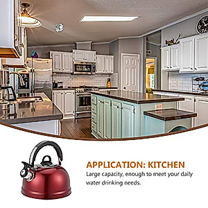 BESTonZON Tea Kettle Stove Whistling Tea Kettles Stainless Steel Teakettle Teapot with Ergonomic Handle Hot Water Boiling Sounding Kettle for Home Kitchen Red 3L Tea Pot