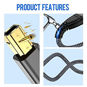 USB-B to USB-C/A Printer Cable 20FT, JANMMEG USB C MIDI Cable Nylon Braided High-Speed Printer Cord for MacBook Pro/Air, Casio Digital Piano MIDI Controller, HP Canon Dell Epson Brother Samsung&More