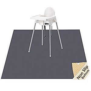 Splat Mat for Under High Chair/Arts/Crafts, WOMUMON Washable Spill Waterproof Anti-Slip Floor Protector Splash Mat, Messy and Table Cloth (Gray)
