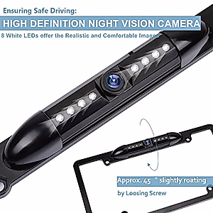AOCISKA License Plate Frame Backup Camera, Rear View Camera with 8 LED, 170° Viewing Angle Night Vision Car Camera,Waterproof Backup Camera Vehicle Universal for Car,SUV,Truck