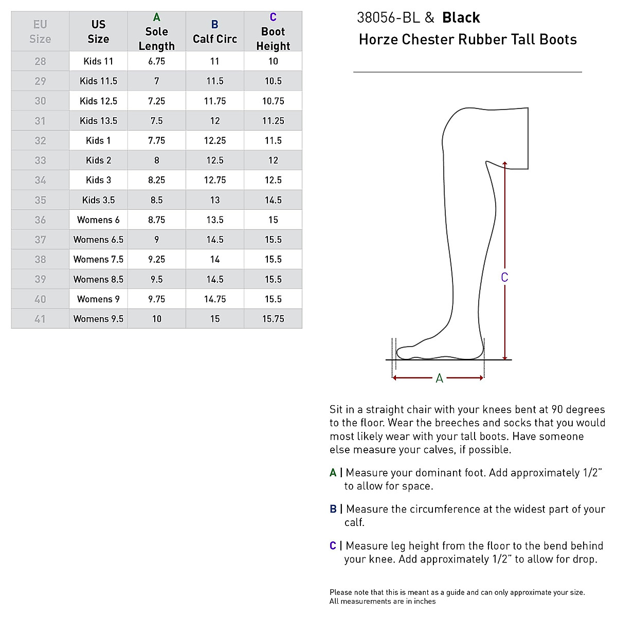 Horze Chester Unisex Adult Sturdy Rubber Equestrian Horse Riding Tall Dress Boots - Black - 7.5