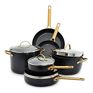 GreenPan Reserve Hard Anodized Healthy Ceramic Nonstick 10 Piece Cookware Pots and Pans Set,Black & Reserve Hard Anodized Healthy Ceramic Nonstick 12" Frying Pan Skillet with Helper Handle,Black