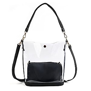 Valleycomfy Clear Shoulder Bags Purse Gift for Women with Adjustable Strap Pu Leather Tote Handbags for Sports Concert Prom Party Present Set 2pcs,Black