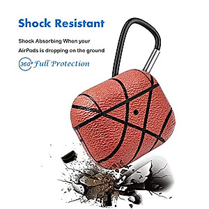 Njjex AirPods Pro Case, AirPods Pro PU Leather Hard Cover w/Keychain, Portable Protective Earphone Accessories Case Compatible for Apple AirPods Pro 2019 Charging Case Front LED Visible [Basketball]