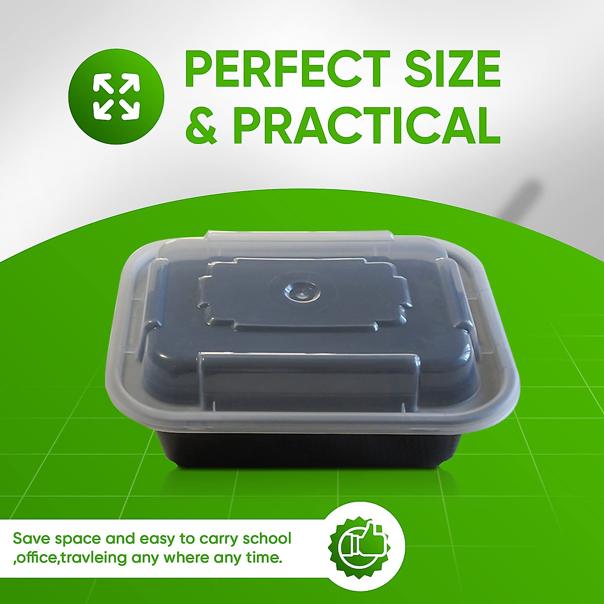 Fonteme Single Compartment Meal Prep 50 Pack - 12oz Container with Airtight Lid – Freezer, Microwave & Dishwasher Safe – Stackable – BPA Free – Meal Prep Storage Container (Black)