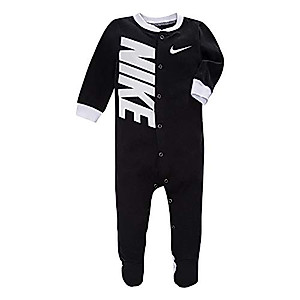 NIKE Children's Apparel Baby Graphic Logo Footed Coverall, Black/White, 0/3M