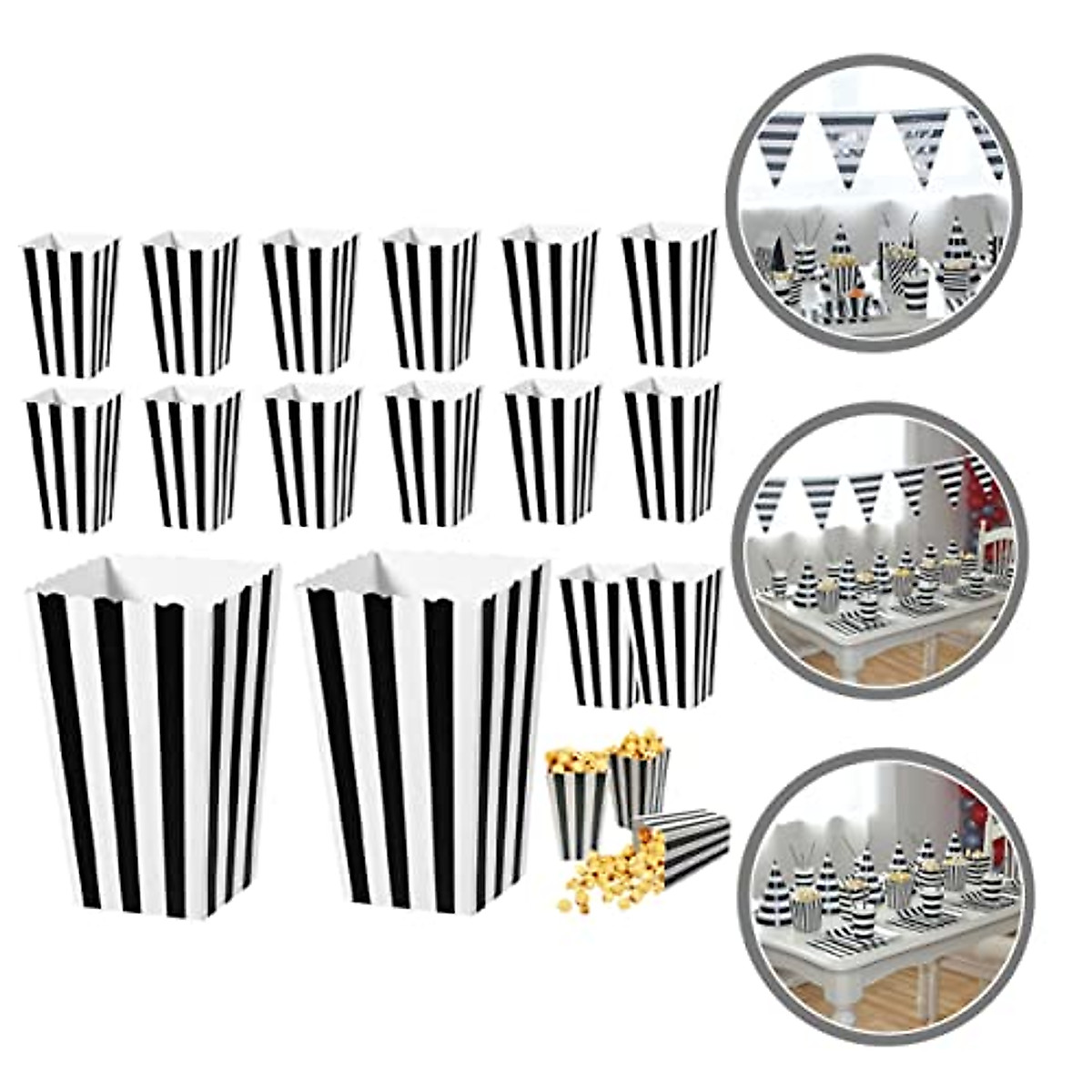 Amosfun 36pcs Popcorn Boxes Popcorn Box Snack Container Decorative Box Cake Container Paper Popcorn Boxes Black and White Stripes Mini Paper Popcorn Containers Party Snack Bucket Hat