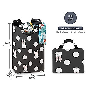 AUUXVA Cute Rabbit Polka Dot Pattern Laundry Basket Collapsible Fabric Laundry Hamper Dirty Bag Storage Baskets Rectangle Folding Washing Clothes Organizer for Bathroom Bedroom Laundry Room 50L