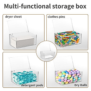 KSVRJRVT Dryer Sheet Holder with Hinged Lid, Acrylic Clear Dryer Sheet Container for Organization and Storage in Laundry Room, Bedroom and Desk