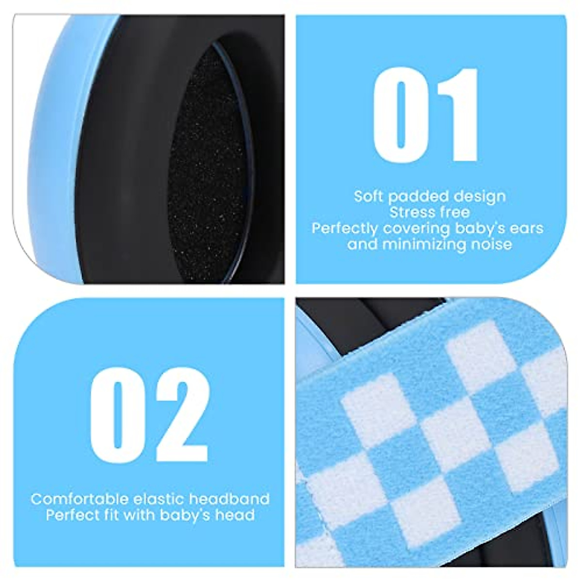 Noise Cancelling Infant Ear Muff, Soft Padded Design Baby Earmuff Ear Protection Headphones with Elastic Headband(Blue)