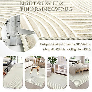 Lahome Rainbow Area Rug for Bedroom, Modern Nursery Playroom Rug Large Area Rugs 5x7 for Bedroom Aesthetic, Living Room Boho Machine Washable Beige Area Rug Non Slip Floor Carpet for Office Dorm