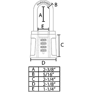 FJM Security SX-874 4-Dial Long Shackle Combination Padlock With Black Finish