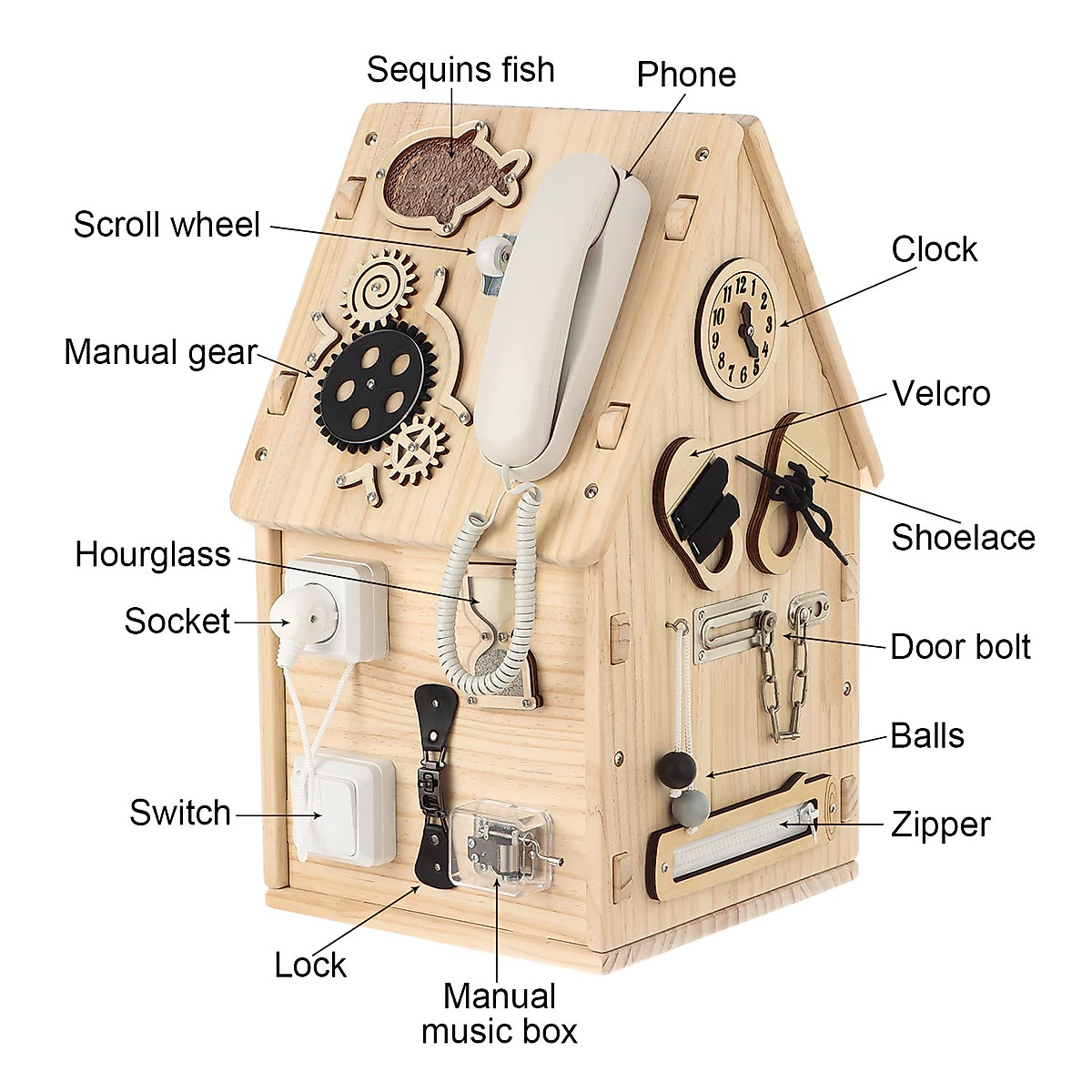 Montessori Busy House, Wooden Busy Board Toy for Toddlers, Preschool Learning Educational Toys, Sensory Board for Life Skills and Fine Motor Skill Learning, Best Gifts for 3+ Year Old Boys & Girls