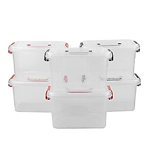 Anbers 5 Quart Plastic Bins with Lid, Latching Storage Box, 6 Packs