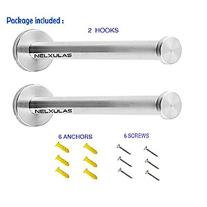 NELXULAS Brushed Stainless Steel Bath Towel Robe Hooks Single Super Heavy Duty Wall Mount Hook, Fit for Bedroom,Living Room, Bathroom and Fitting Room, Office, (8", 2 PCS)