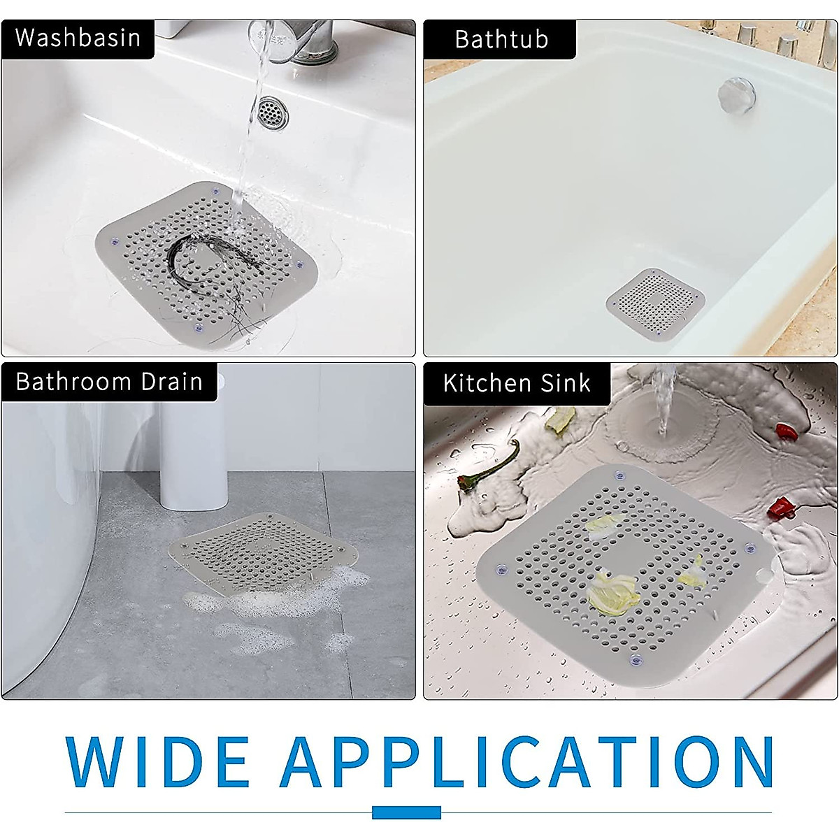 FYY Drain Hair Catcher, 2 Pack Silicone Hair Stopper Cover Shower Drain Hair Strainers Stopper Hair Trap Easy to Install and Clean for Bathroom Bathtub Tub and Kitchen, Bathroom Accessories, Grey+Grey