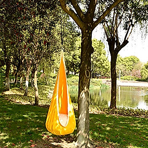 Funny Game Kids Pod Swing Hanging Seat Child Hammock Chair Indoor and Outdoor Sensory Swings 100% Cotton Loading Capacity 170 lbs (Yellow)