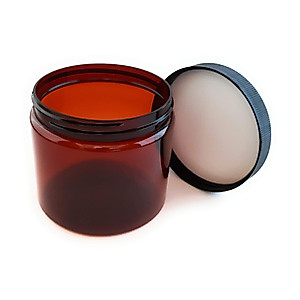 RJE International Amber Plastic Jars 16 ounce with Black Lids (4-Pack) Refillable Empty Storage Containers with Lids for Cream, Lotions, Beauty Products, Kitchen, Arts, Crafts Supplies