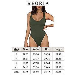 REORIA Women's Summer Sexy Casual V Neck Racer Back Double Lined Seamless Sleeveless Slimming One Piece Leotards Going Out Trendy Tank Top Thong Bodysuits Neon Rose Red Medium