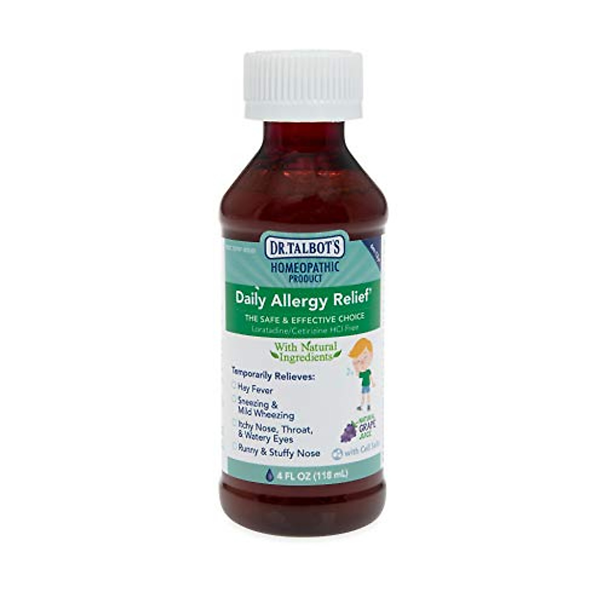 Dr. Talbot's Daily Allergy Relief Liquid Medicine, Naturally Inspired, for Children, Includes Syringe, Natural Grape Juice Flavor, 4 Fl Oz