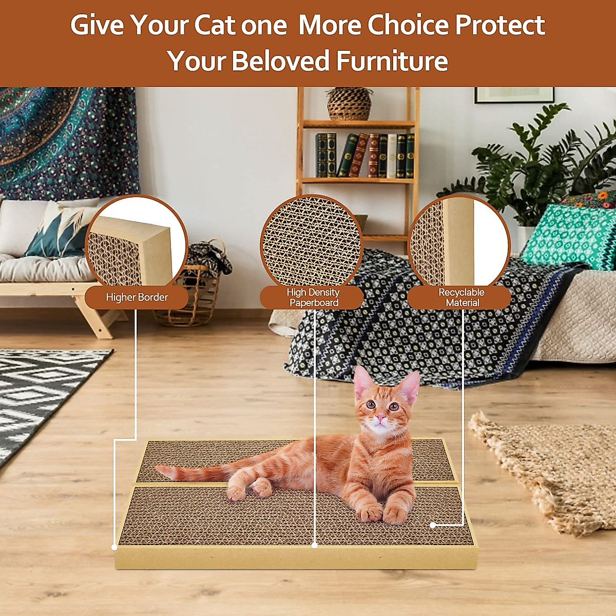 HappyFreeSX Splicing Cat Scratch Pad: Cat Scratchers for Indoor Cats and Kitten, 2 Pack Cat Scratching Pad, Cat Scratcher Cardboard, Cat Scratching Pad, Premium Scratch from Cats, Double-Sided Design