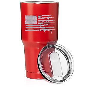 Smooth Body Tumbler Stainless Steel Vacuum Insulated Travel Mug Cup Gift American Gun Flag (30 oz, Red)