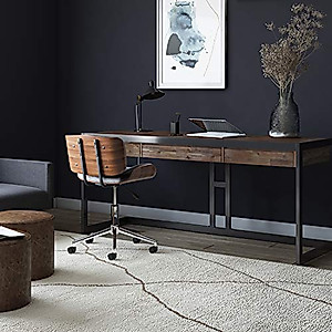 SIMPLIHOME Erina SOLID WOOD and Metal Modern Industrial 72 inch Wide Home Office Desk, Writing Table, Workstation, Study Table Furniture in Rustic Natural Aged Brown with 2 Drawers