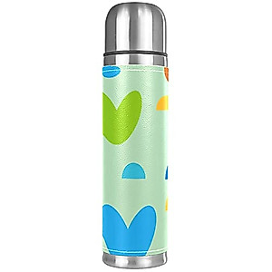 Stainless Steel Leather Vacuum Insulated Mug Semicircle and Heart Thermos Water Bottle for Hot and Cold Drinks Kids Adults 16 Oz