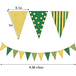 Green Gold Party Decorations, Hanging Glitter Paper Triangle Flag Pennant Banner for St. Patrick's Day Graduation Carnival Bachelorette Engagement Wedding Birthday Baby Bridal Shower 24.6Ft