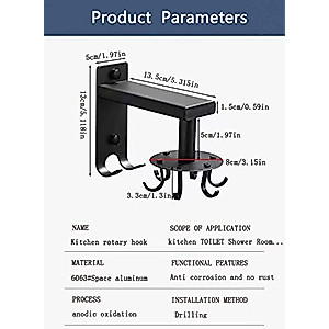 HEFFY Kitchen Storage Rotary Hook Rotatable Utensils Hooks Aluminum Small Utensil Holder Cooking Tool Hanger Bathroom Toilet RV Campers Easy to Install with 8 Removable Black