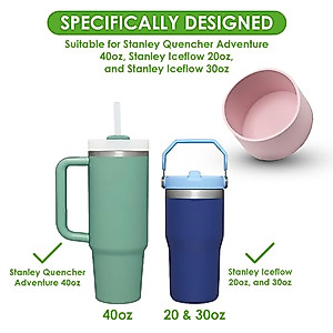 Elevate 2 Pcs Silicone Boot for Stanley Quencher 40oz, 30oz Tumbler with Handle and Stanley IceFlow 20oz, Anti-Slip Protective Water Bottle Bottom Cover for Hydro Sport Flask Bottle 12oz-24oz (Pink)