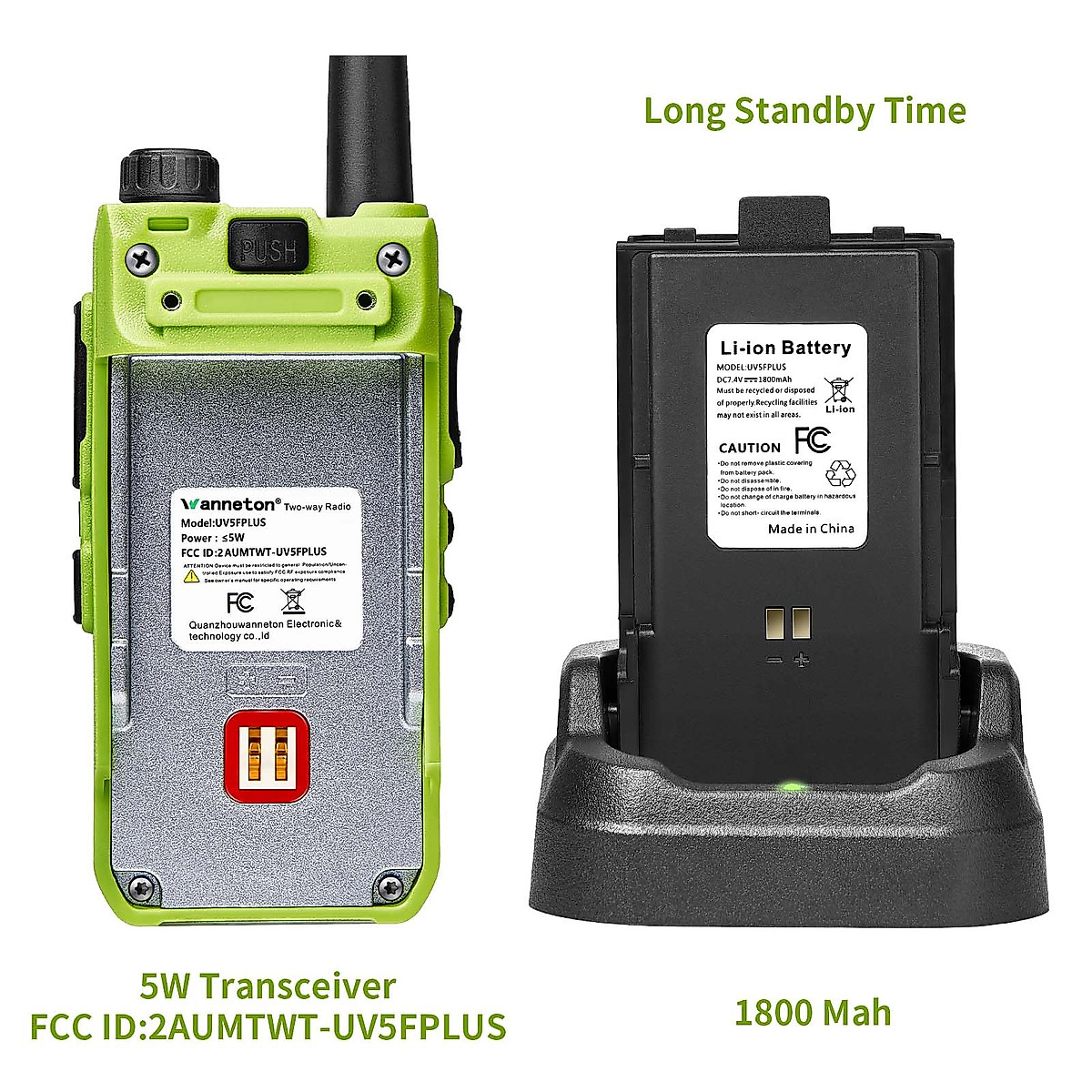 Wanneton UV5F ham Radio Handheld Dual Band Two Way Radio Rechargeable Walkie Talkies with One-Key decoding Copy Frequency and Super Bright Flashlight and Large Battery