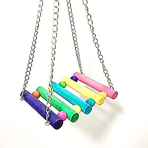 通用 Pet 5 Pack Bird Swing Toys with Colorful Wood Beads Bells and Wooden Hammock Hanging Perch for Budgie Lovebirds Conures Small Parakeet Cages Accessories
