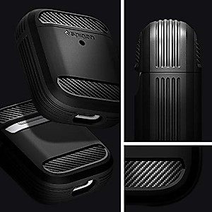 Spigen Rugged Armor Designed for Airpods Case Cover Protective Case with Keychain for Airpods 1 & 2 Case - Matte Black