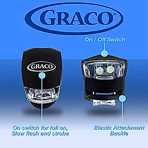 Graco Pack of 2 Stroller Lights for Night - 2 Pack Waterproof Silicone Strap Stroller Safety LED Lights, Night Walking Accessories, Battery Operated Visibility Light for Kids Scooter & Bikes, Black