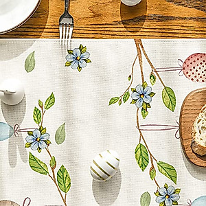 Artoid Mode Cat Branches Leaves Heart Eggs Easter Table Runner, Spring Summer Seasonal Holiday Kitchen Dining Table Decoration for Indoor Outdoor Home Party Decor 13 x 72 Inch