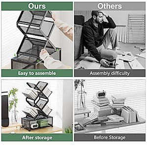 Gintan 6-Tier Corner Bookshelf with Storage,Desk Book Shelf,Bedroom Shelves Folding Bookshelves,No Installation Required Shelf Tree Bookcase for Living Room,Study,Home Office,Bed Room (Black)