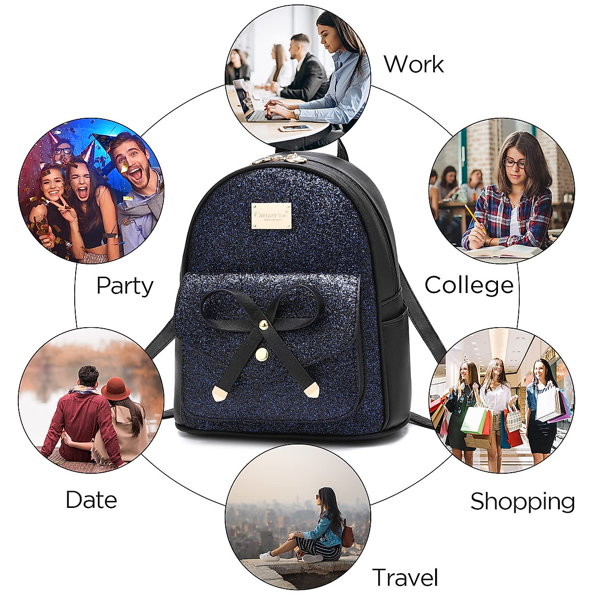 I IHAYNER Cute Sequin Mini Backpack for Women Small Bowknot Leather Purse Fashion Backpack Purse for Women (Purple)